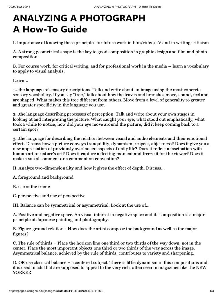 ANALYZING A PHOTOGRAPH - A How-To Guide | PDF