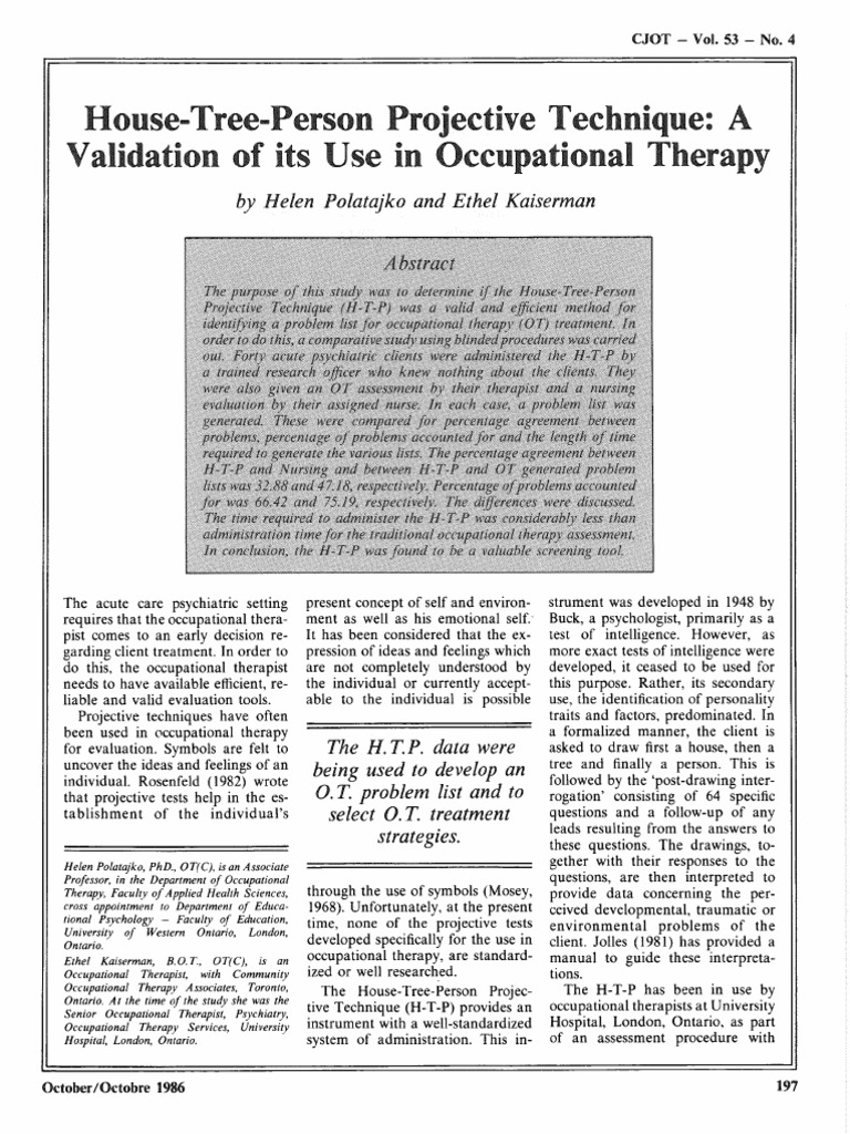 Polatajko Kaiserman 1986 House Tree Person Projective Technique A ...