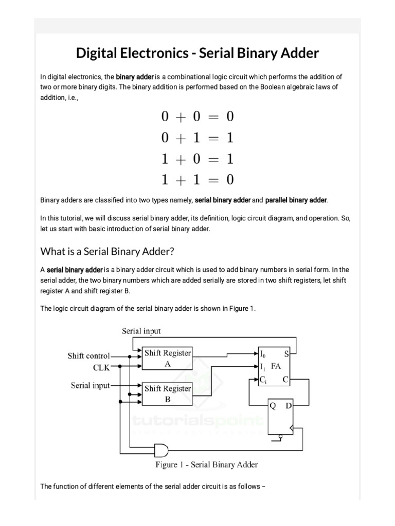 Digital Electronics - Serial Binary Adder | PDF | Computer Science | Computing