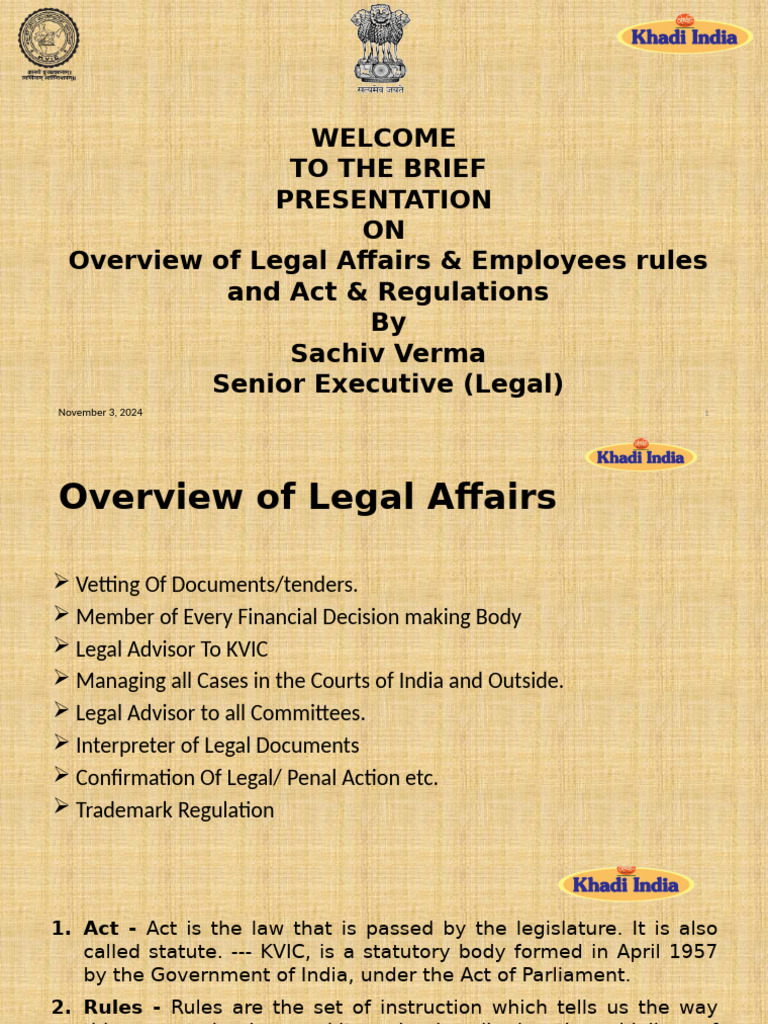 Presentation On Act, Rules and Regulations of KVIC - 02.03.2020 | PDF ...
