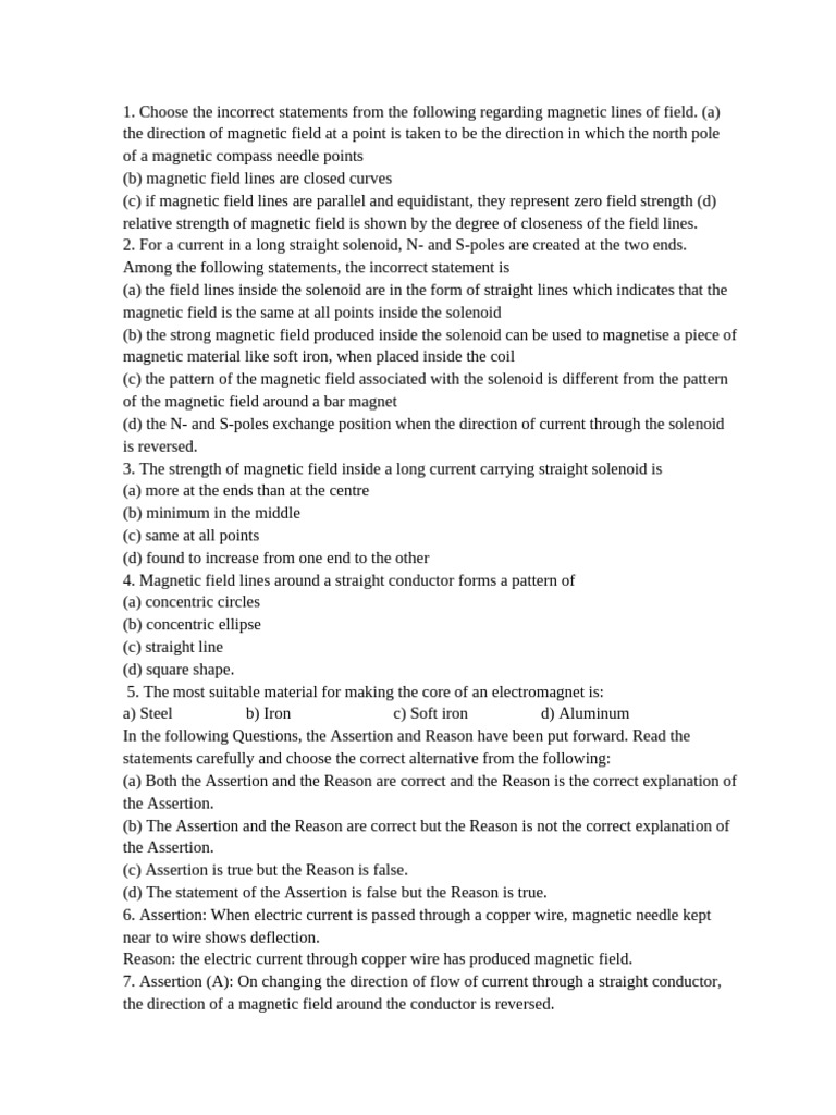 OBJECTIVE TYPE QUESTIONS | PDF | Magnetic Field | Magnetism OBJECTIVE TYPE QUESTIONS | PDF | Magnetic Field | Magnetism
