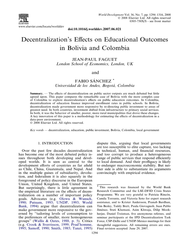 Faguet 2008 World-Development | PDF | Bolivia | Standard Deviation