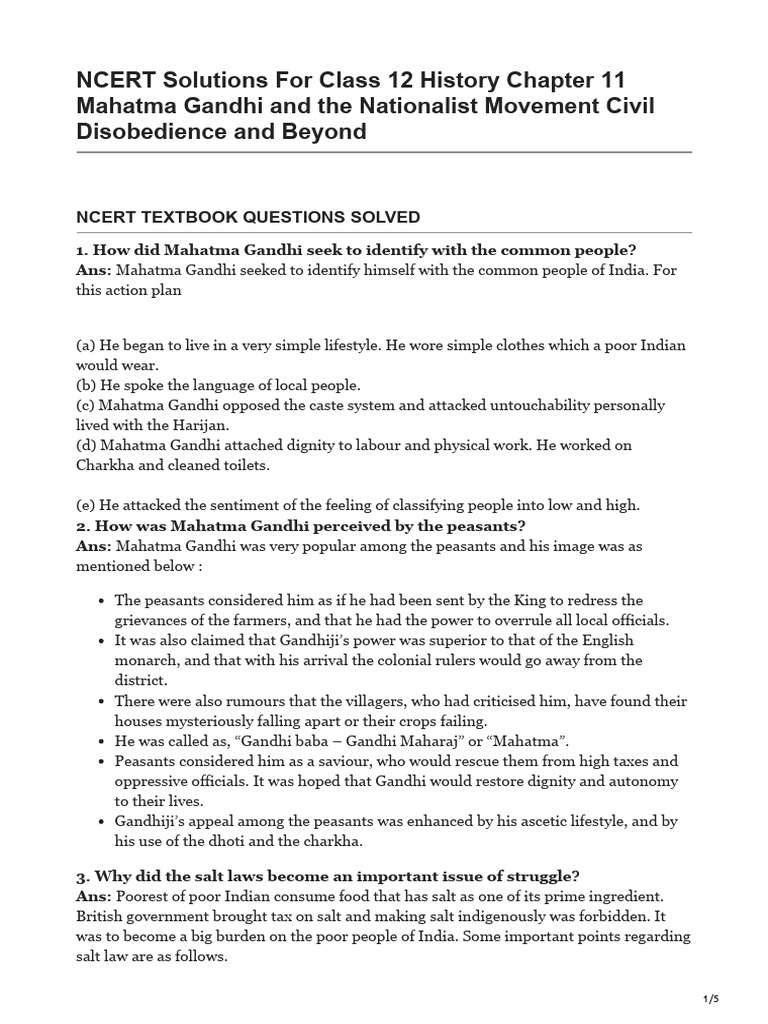 Question Answer Class 12 History Chapter 11 | PDF | Mahatma Gandhi | Indian Independence Movement