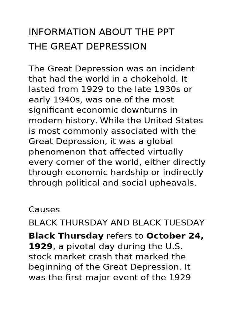Information About The | PDF | Great Depression | Wall Street Crash Of 1929