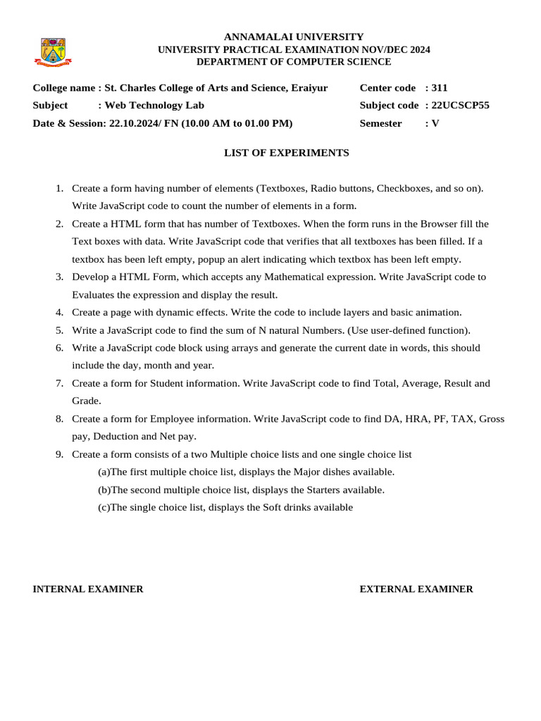 Web Technology Lab Exam Guide 2024 | PDF | Computers | Technology ...