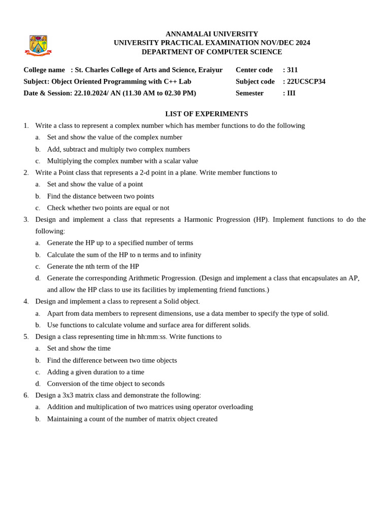 OOPS C++ LAB List of Experiments | PDF | String (Computer Science) | Method (Computer Programming)