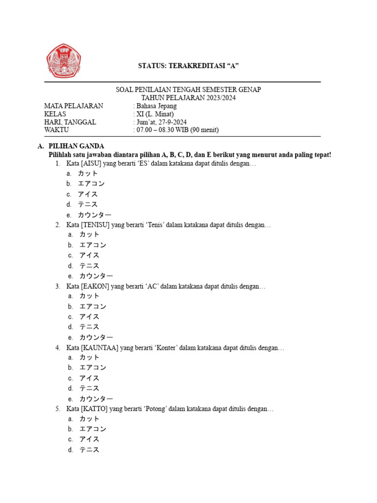 Xi - Soal Pts Ganjil 2024 | PDF