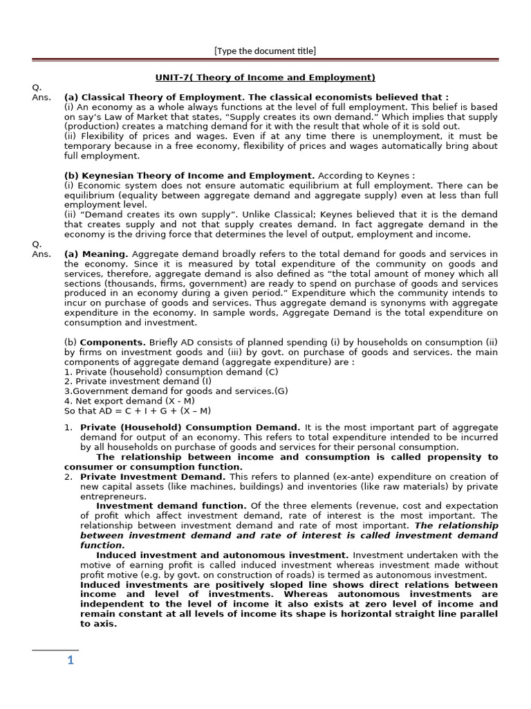 Unit-3 Theory of Income and Employment | PDF | Economics | Consumption ...