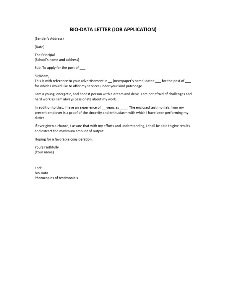 Bio-Data Letter Format | PDF | Wellness