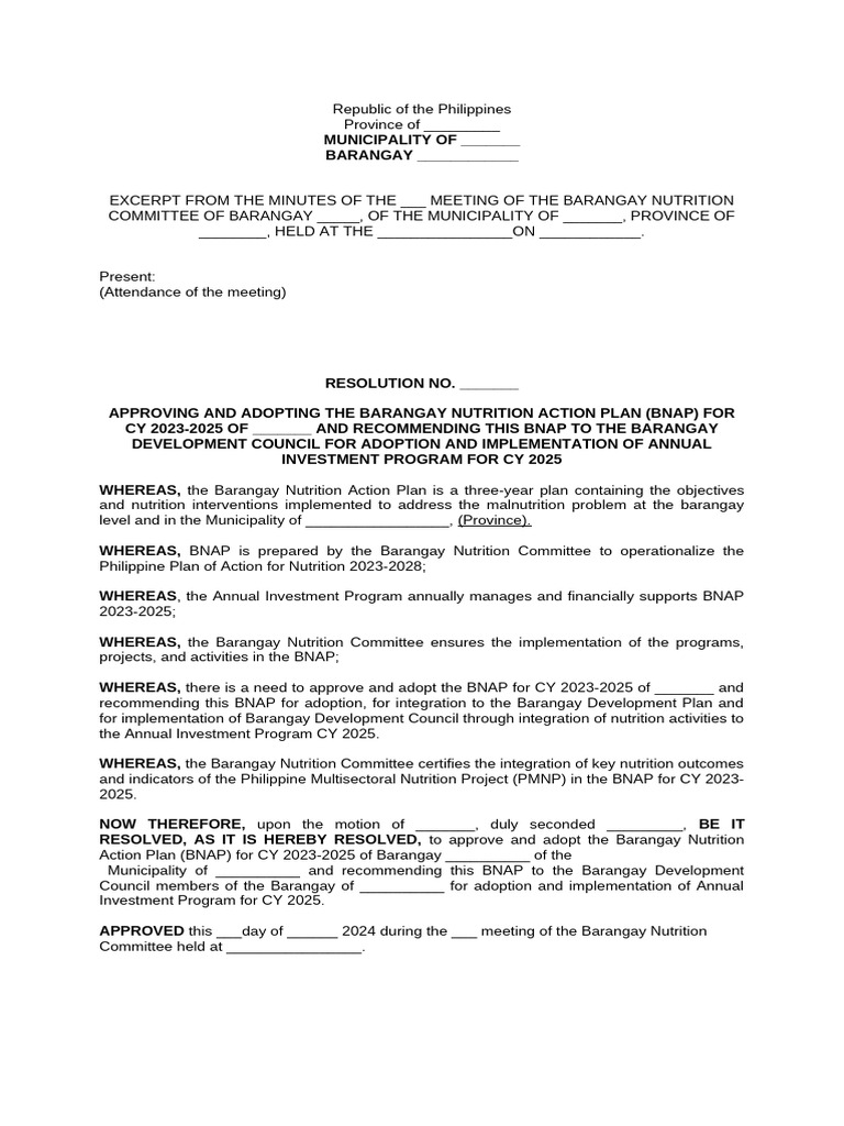 BNC Reso Approving The BNAP | PDF | Nutrition | Diet & Nutrition