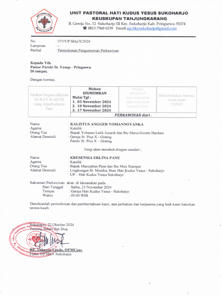 Woro Woro Perkawinan Paroki Pringsewu160 | PDF
