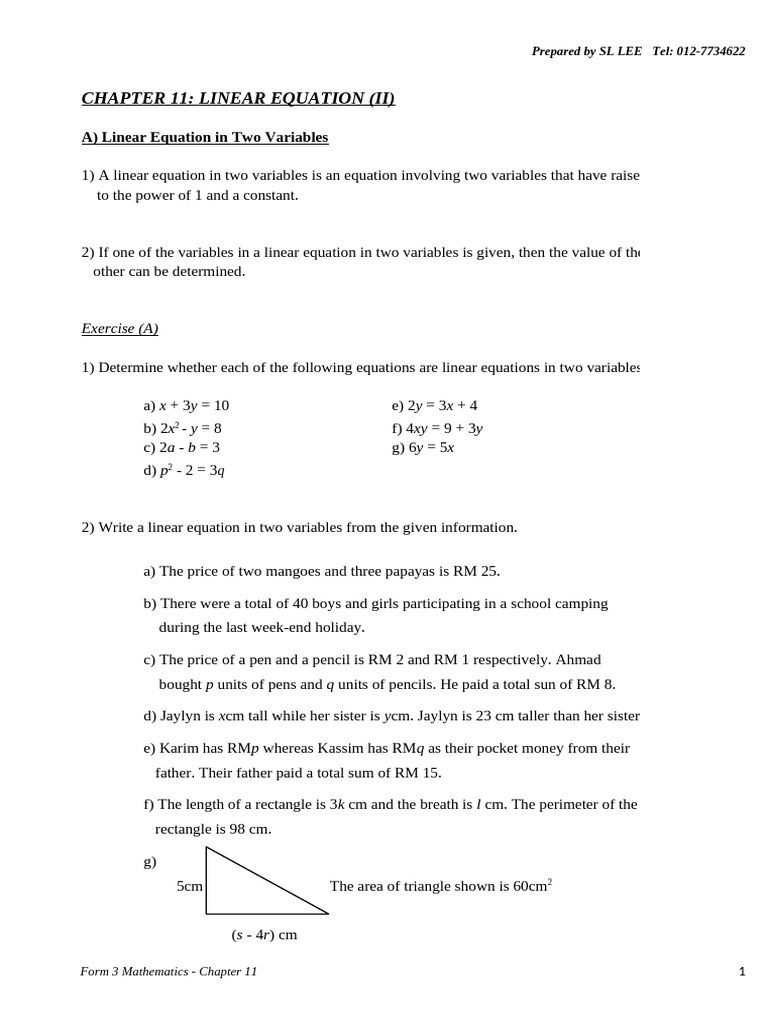 Chapter 11-Linear Equation (II) | PDF | Equations | Variable (Mathematics)