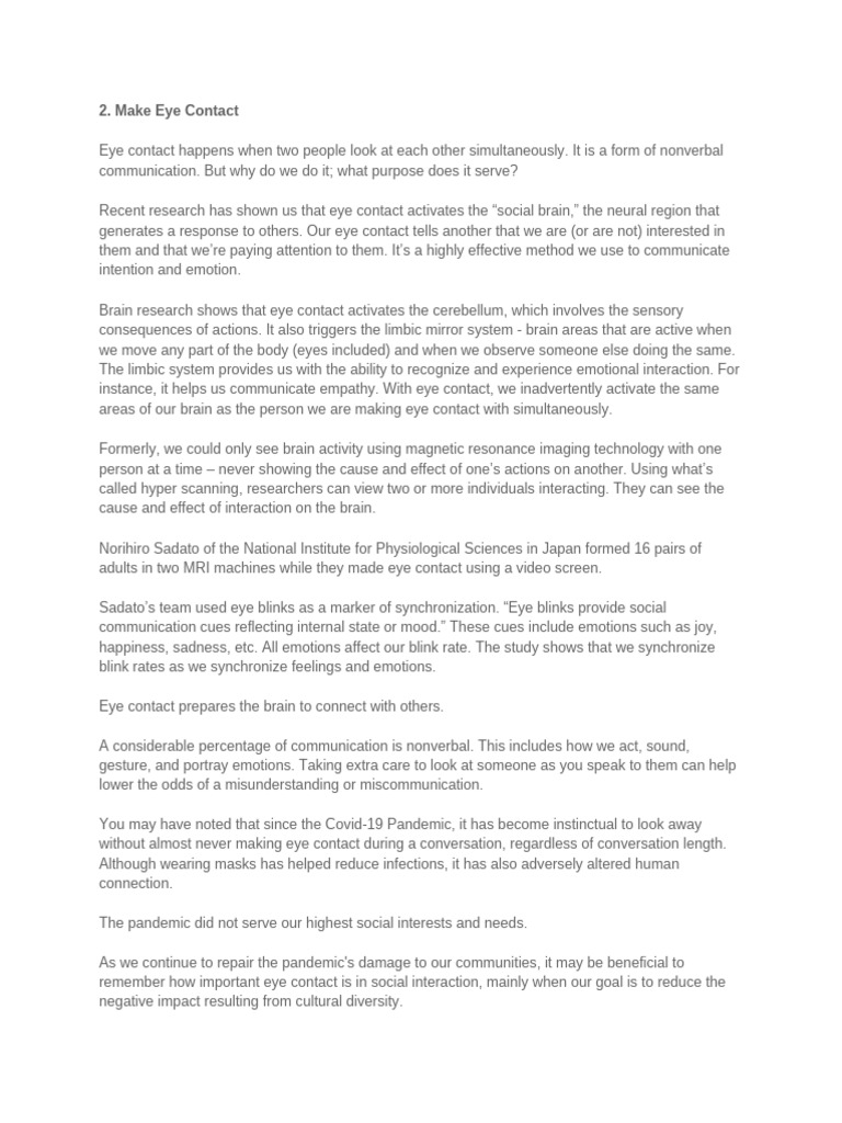 Eye Contact | PDF | Nonverbal Communication | Psychology