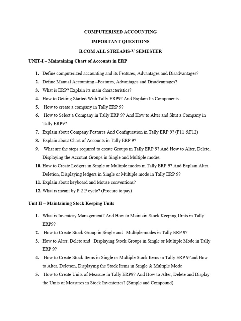 Computerised Accounting Imp Questions (Semester) | PDF | Voucher | Cash Flow Statement