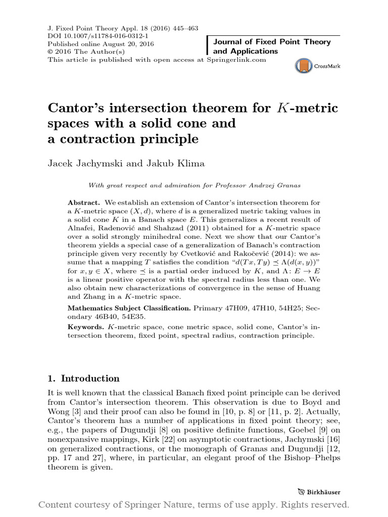 Cantors Intersection Theorem For K-Metric Spaces | PDF | Banach Space ...