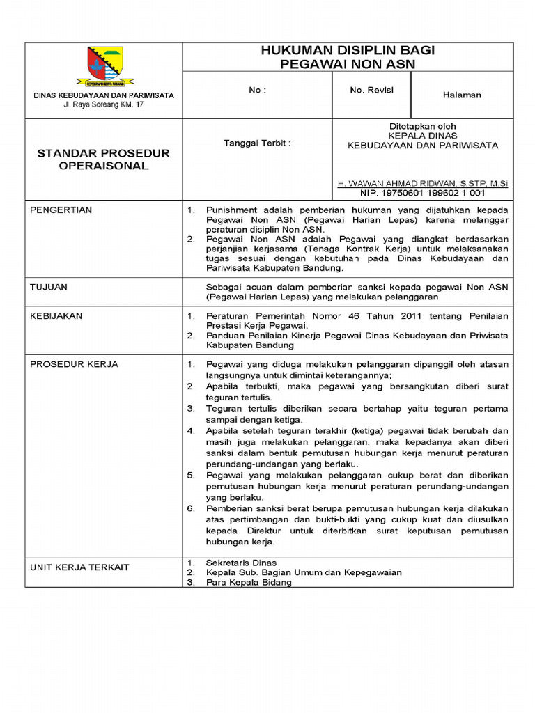 Sop Hukdis Bagi Pegawai Non Asn Disbudpar | PDF