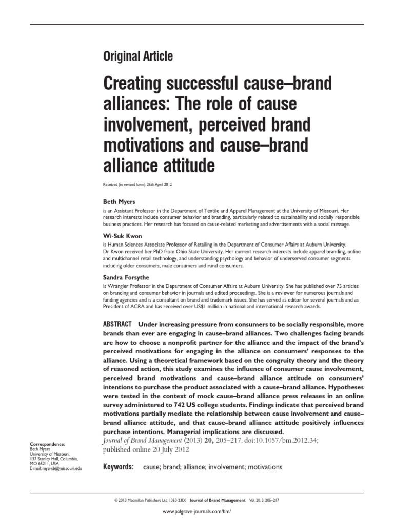 Creating Successful Cause - Brand Alliances: The Role of Cause ...