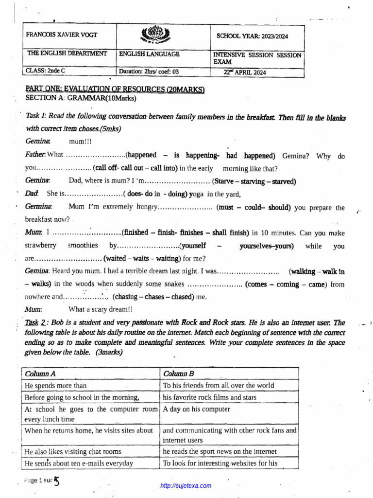 English Exam for 2nd Year Students | PDF
