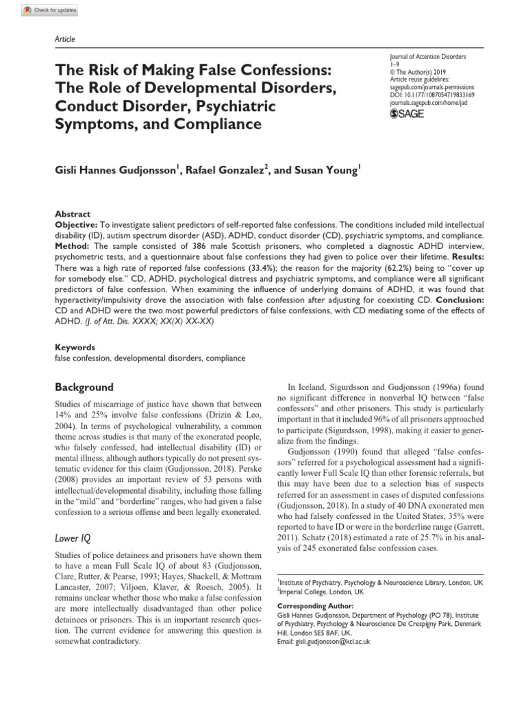 Predictors of False Confessions in Offenders | PDF | Attention Deficit ...