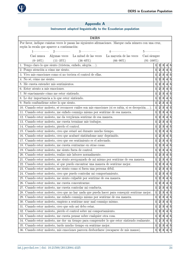 Escala de Dificultades en Regulación Emocional (DERS) | PDF Escala de Dificultades en Regulación Emocional (DERS) | PDF