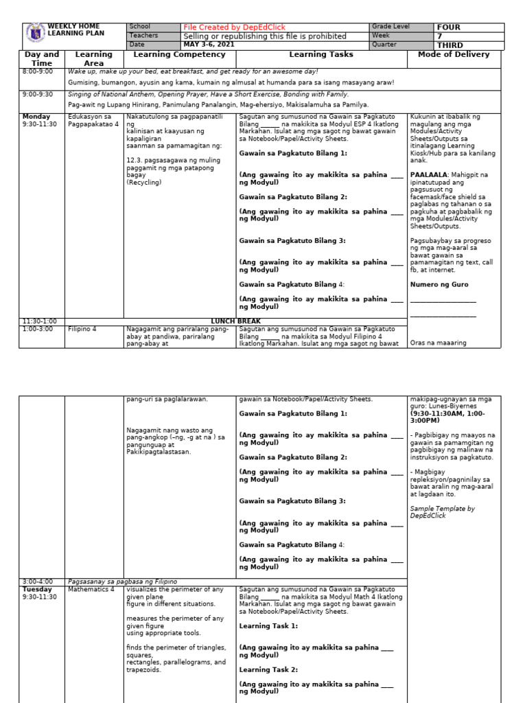WHLP - Grade 4 (Q3 Week 7) | PDF