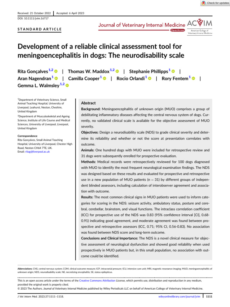 Veterinary Internal Medicne - 2023 - Gon%C3%A7alves - Development of a ...