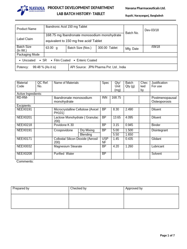 Lab Batch BMR Tablet - Dev 02 18 | PDF | Tablet (Pharmacy) | Industrial ...