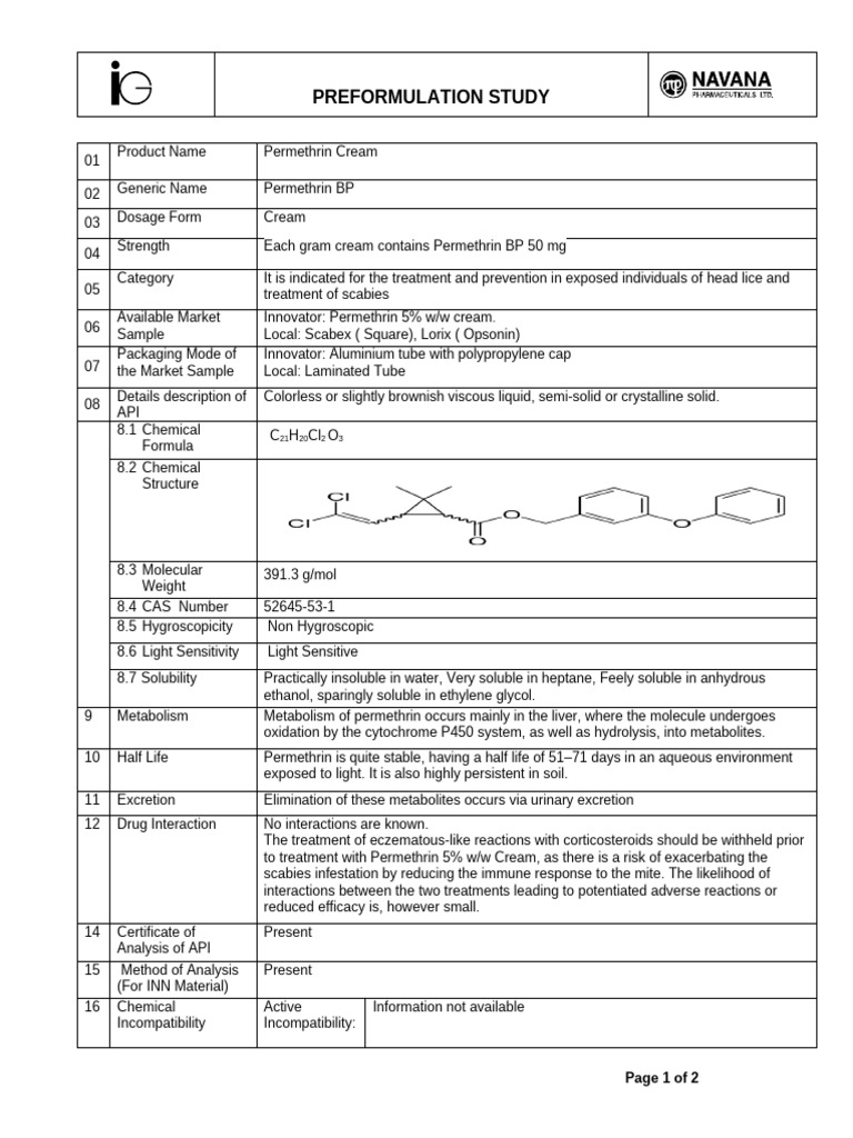 Permithrin - Preformulation Study | PDF | Polyethylene Glycol | Chemical Substances