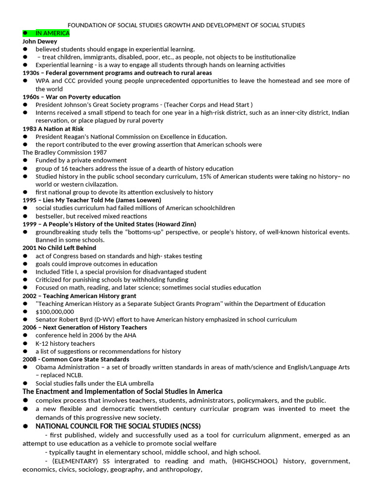 Foundation of Social Studies Growth and Developmen | PDF | Science | No ...