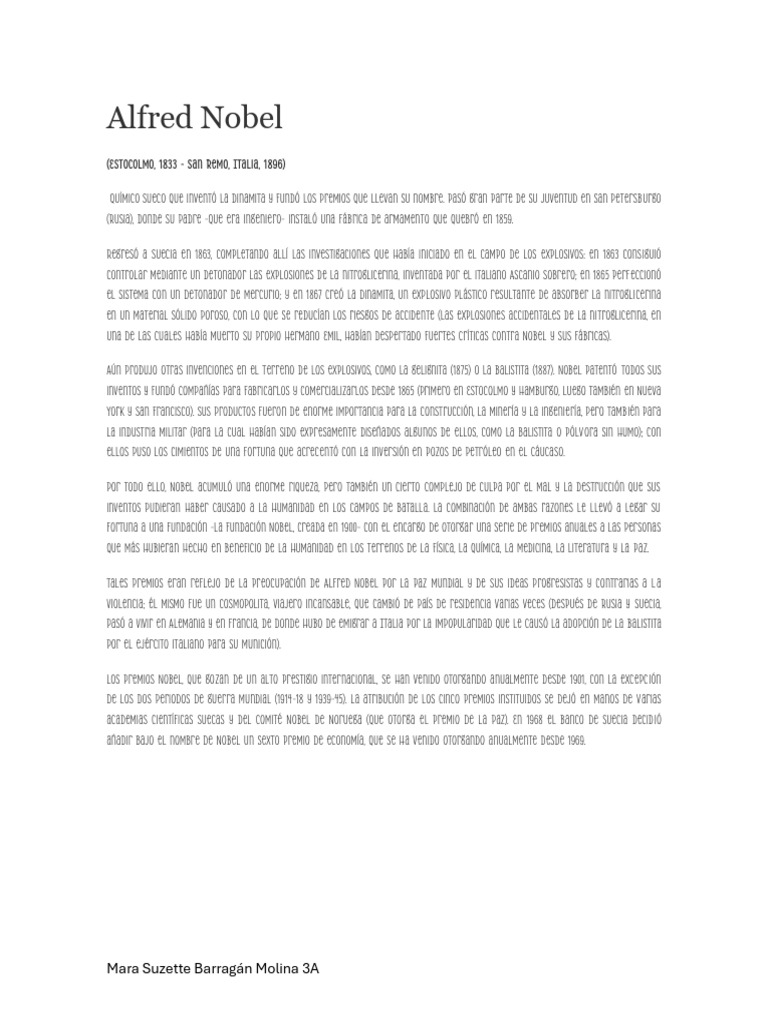 Alfred Nobel | PDF | Familia Nobel