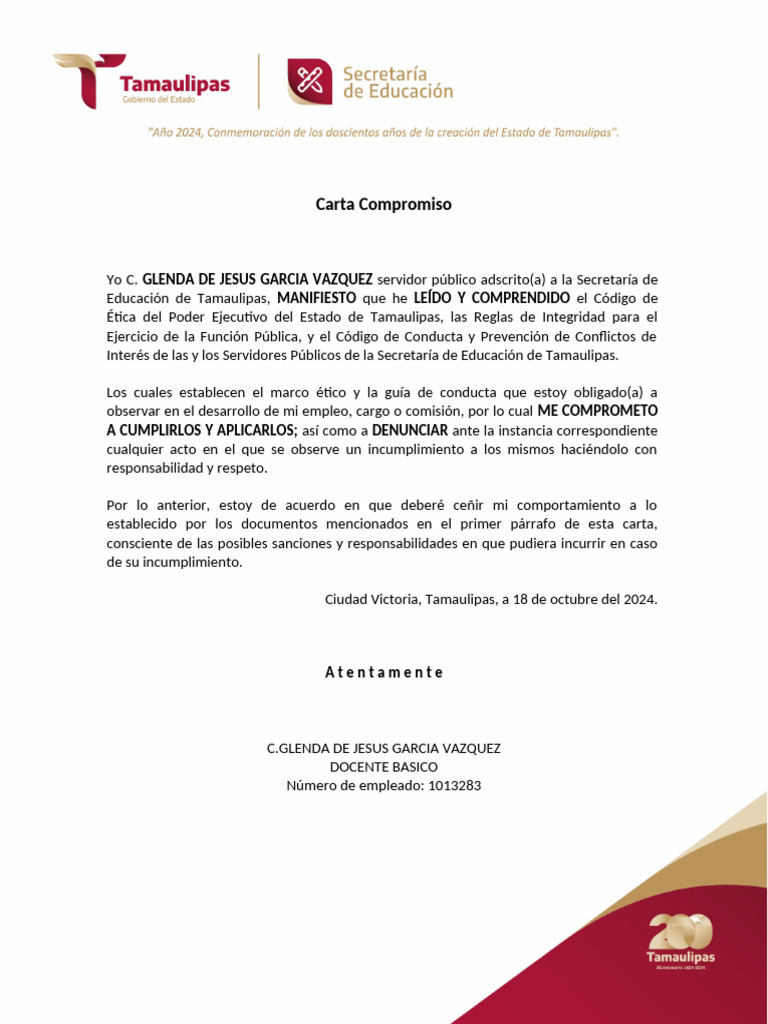 Carta Compromiso Set Formato | PDF
