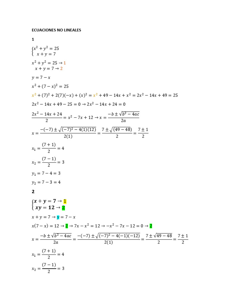 Ejemplos Ecuaciones No Lineales | PDF | Teaching Methods & Materials