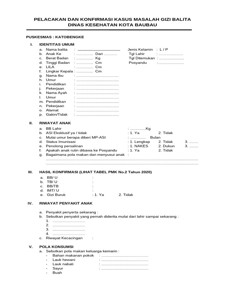Form Pelacakan Dan Konfirmasi Kasus Masalah Gizi Balita | PDF
