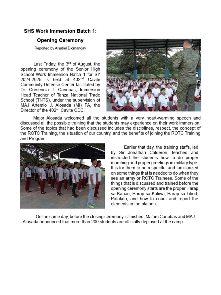 Article I - Day 1 Opening Ceremony | PDF