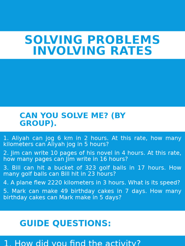 Solving Problems Involving Rates | PDF | Sports & Recreation