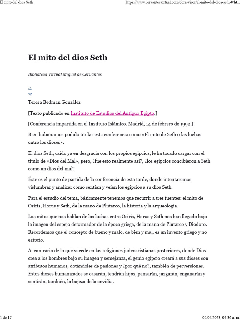 Bedman González Teresa - El Mito Del Dios Seth | PDF | Horus | Osiris