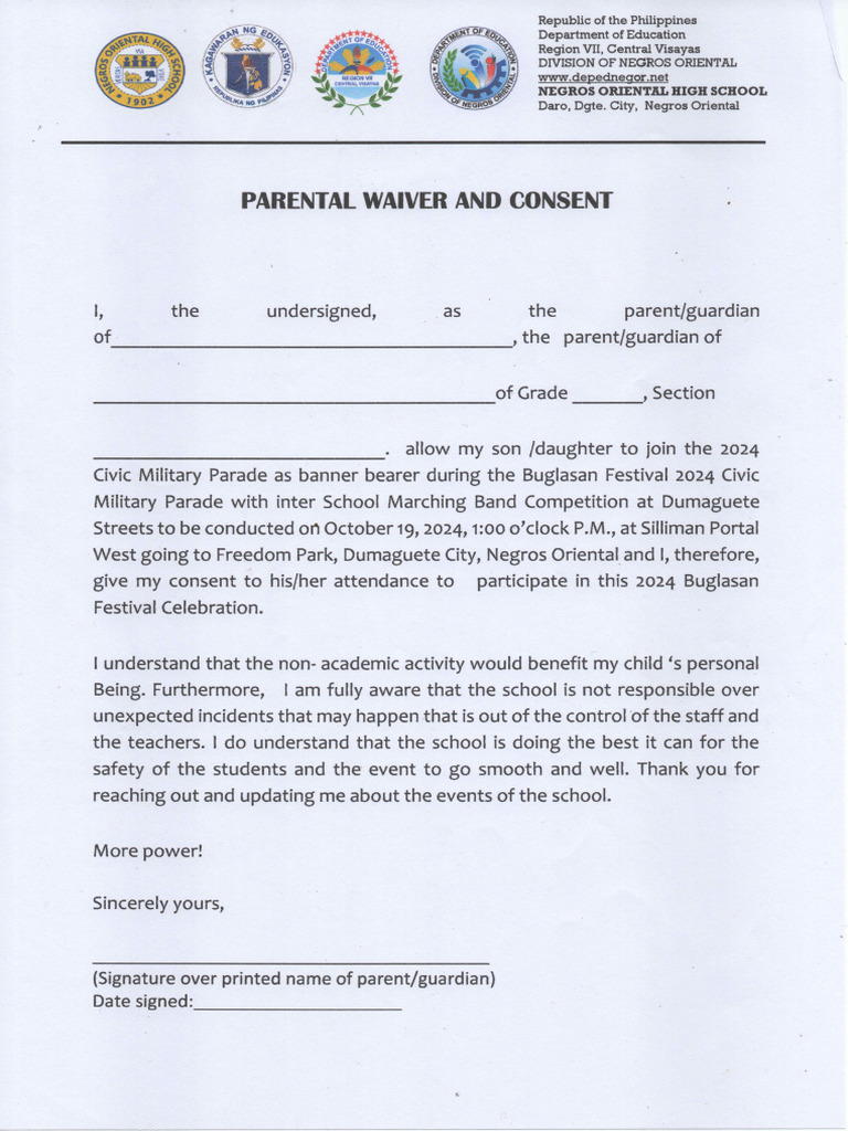 Parents Consent Civic Military Parade | PDF