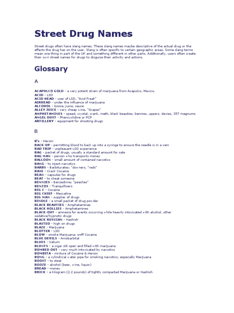 Street Drug Names | PDF | Substance Abuse | Cannabis (Drug)
