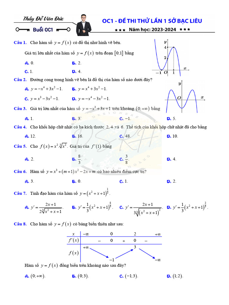 OC1 Đề thi thử TN THPT năm 2024 sở GDĐT Bạc Liêu | PDF