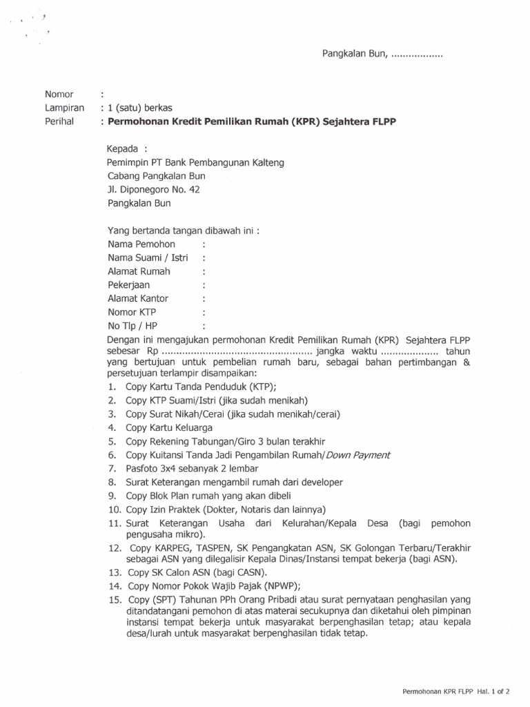 Formulir Kredit KPR FLPP Ciingga | PDF