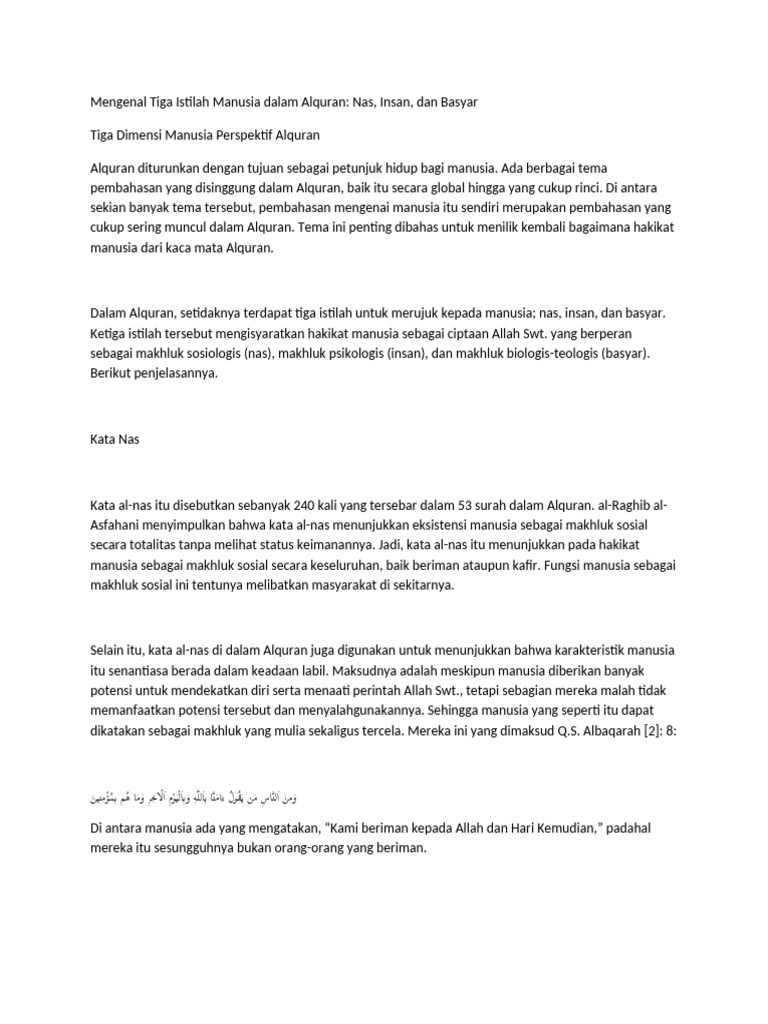 Tiga Istilah Nas Basyar Fan Insan | PDF | Ilmu Sosial | Filsafat