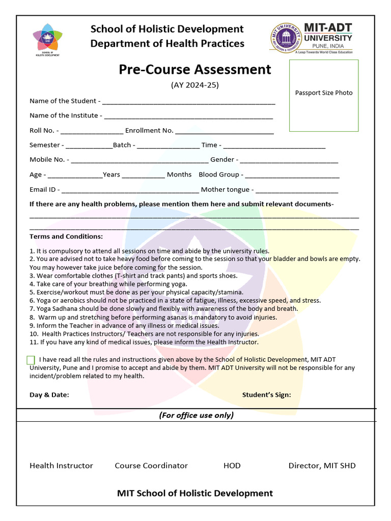 Pre - Assessment Form AY 2024-25 | PDF | Physical Exercise