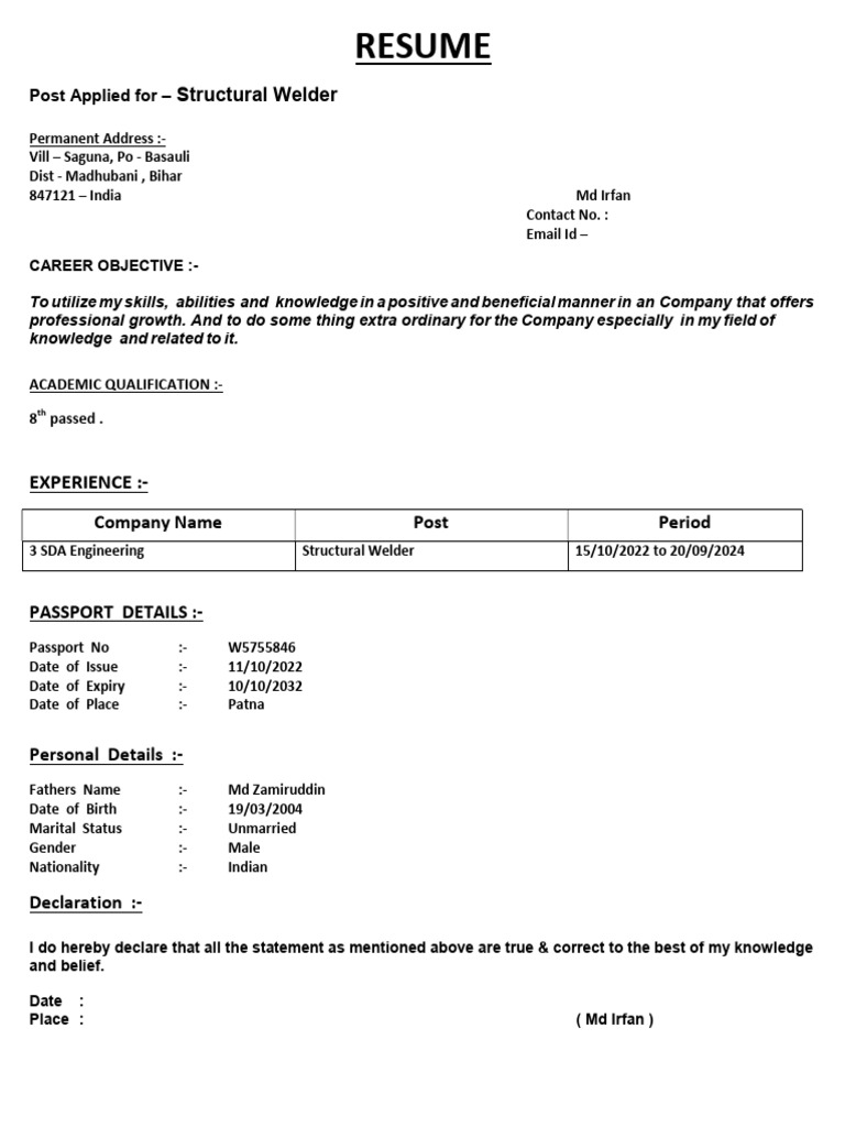 Structural Welder Resume | PDF