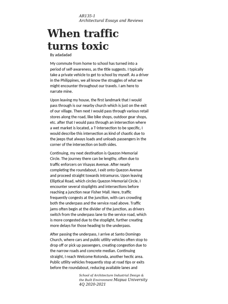 DESCRIPTIVE NARRATIVE ESSAY_TE | PDF | Traffic | Intersection (Road)