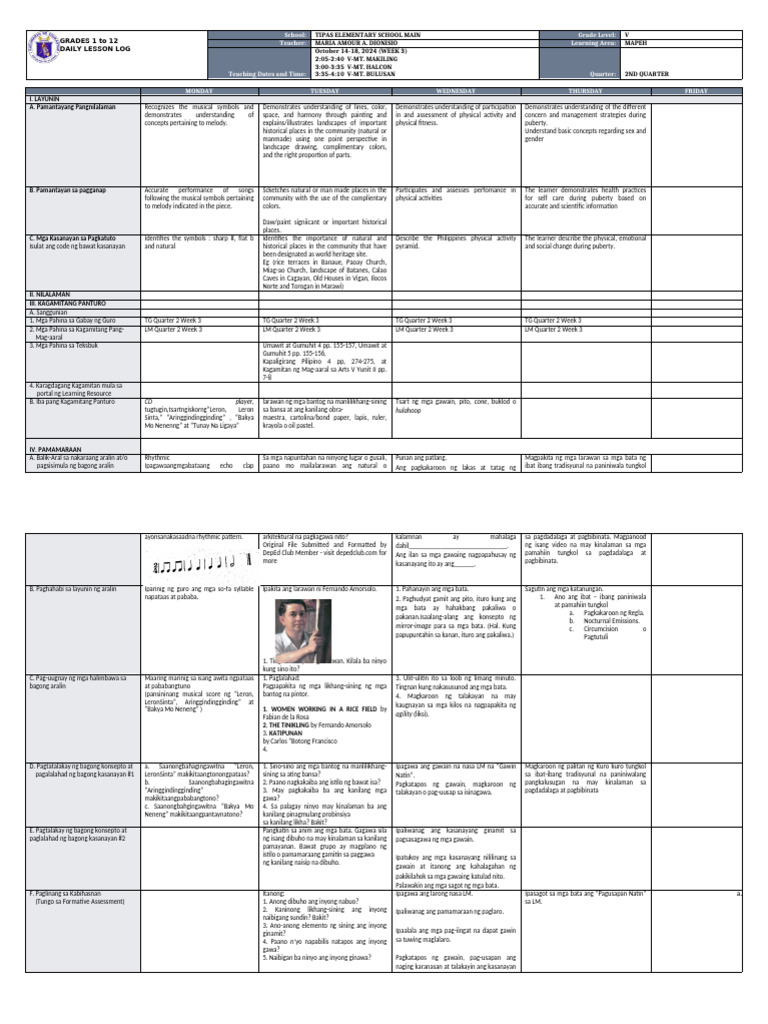 DLL Mapeh-5 Q2 W3 | PDF