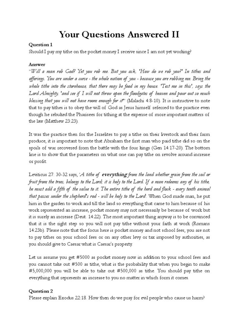 Your Questions Answered II | PDF | Tithe | Moses