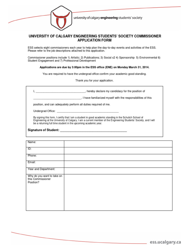 Engineering Students' Society Commissioner Application | PDF