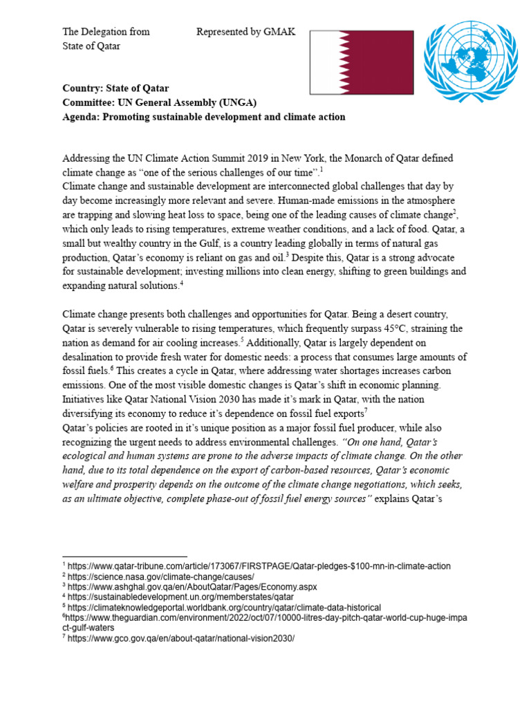 Position Paper Qatar | PDF | Climate Change | Sustainability