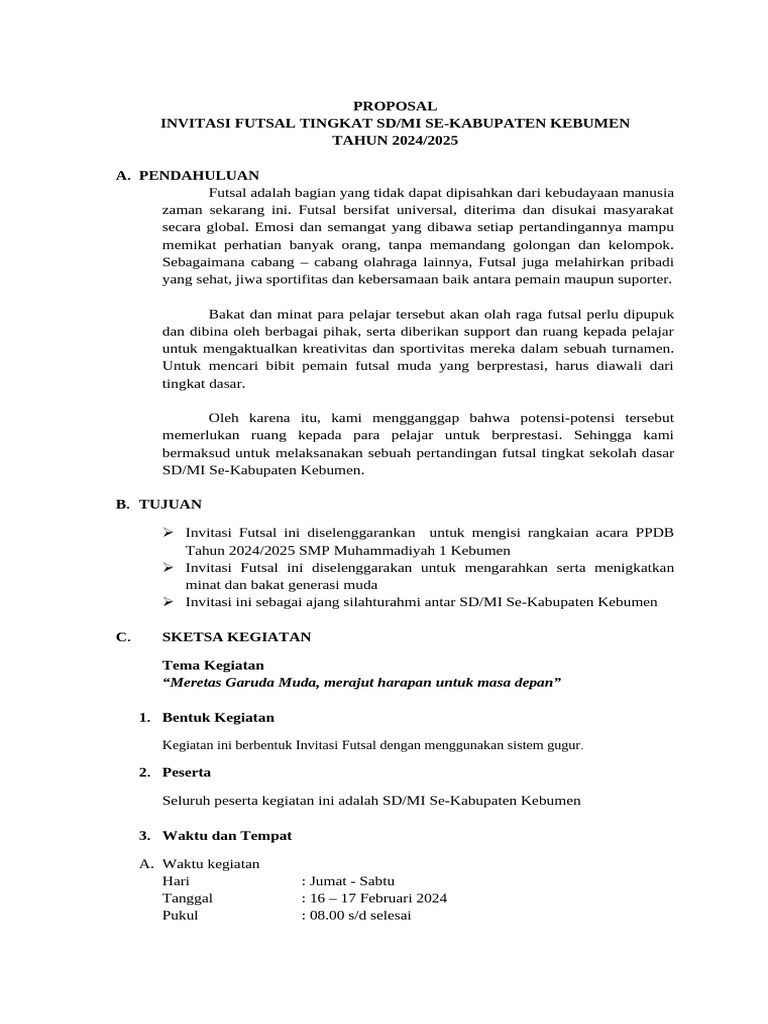 Invitasi Futsal SD/MI Kebumen 2024 | PDF