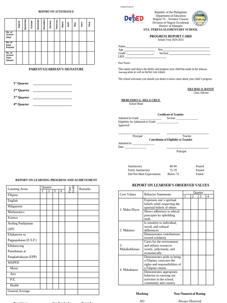 SF9 - Report-Card 2024-2025 | PDF